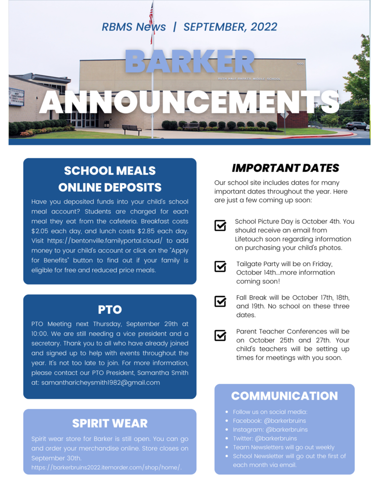 September Newsletter | Ruth Barker Middle School