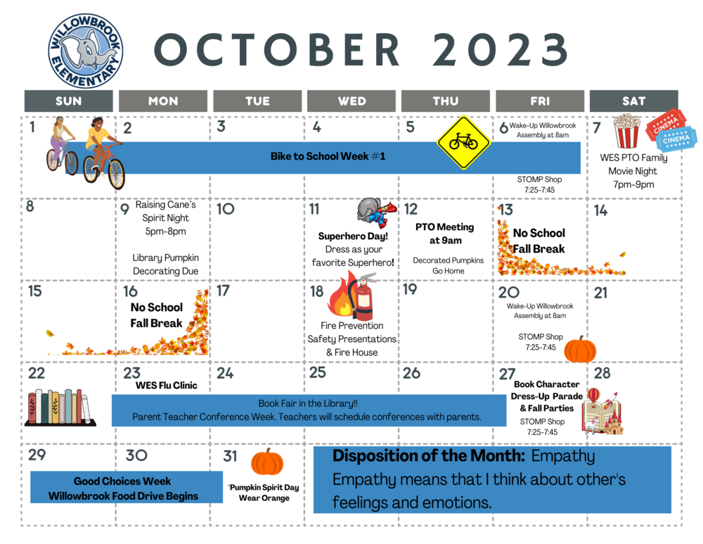 October Parent Calendar | Willowbrook Elementary School